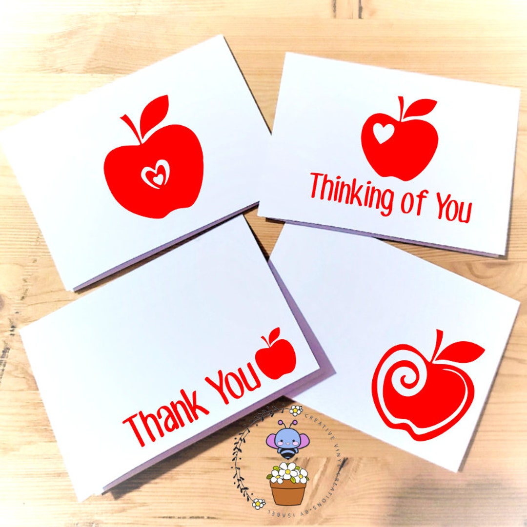Red Apple Teacher Thank You Note Cards Set of 4 - Etsy