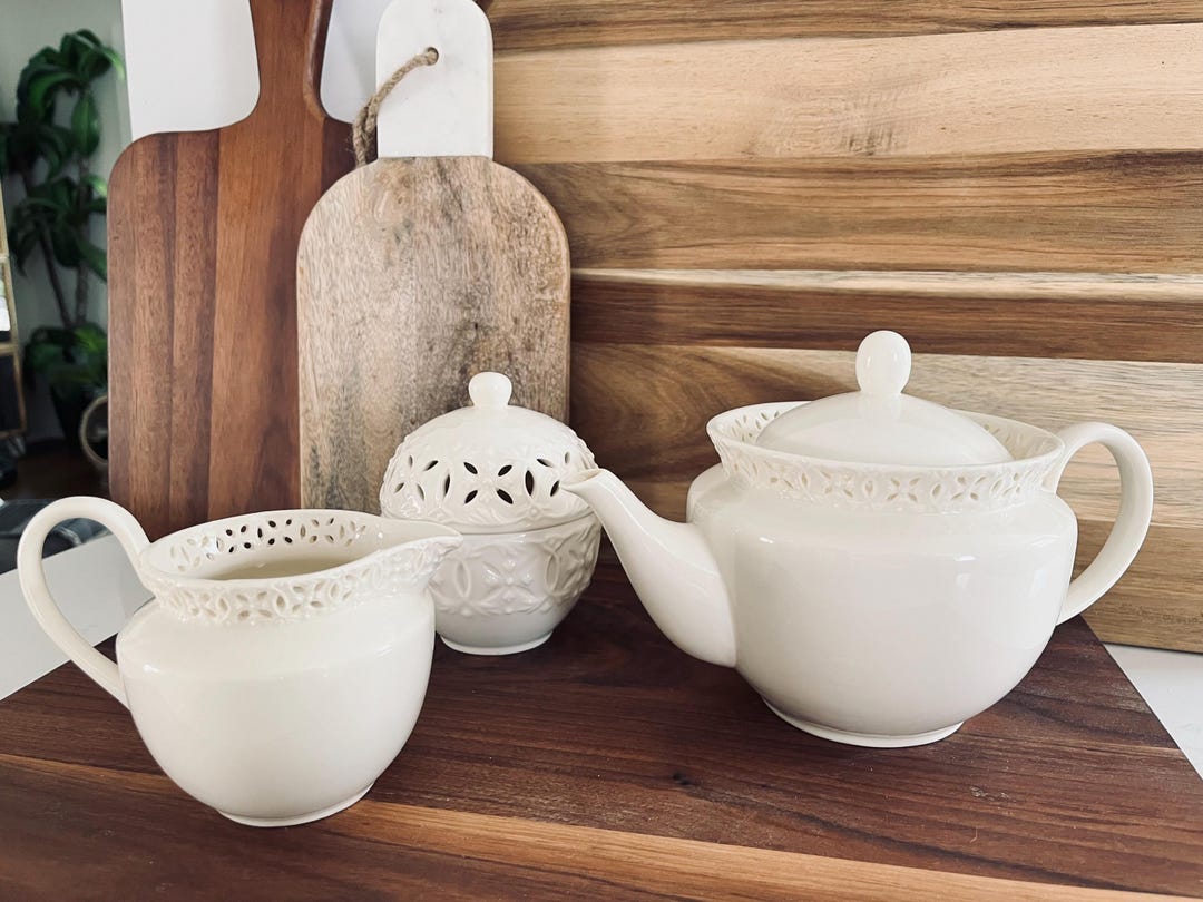 Vintage I.godinger Tea Set, Regal Cream, Porcelain Teardrop Pierced ...