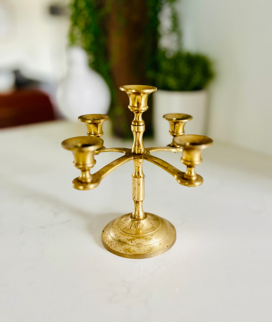 Vintage, Mini Brass Candelabra, 5 Candle Candleholder, Thin Candle ...