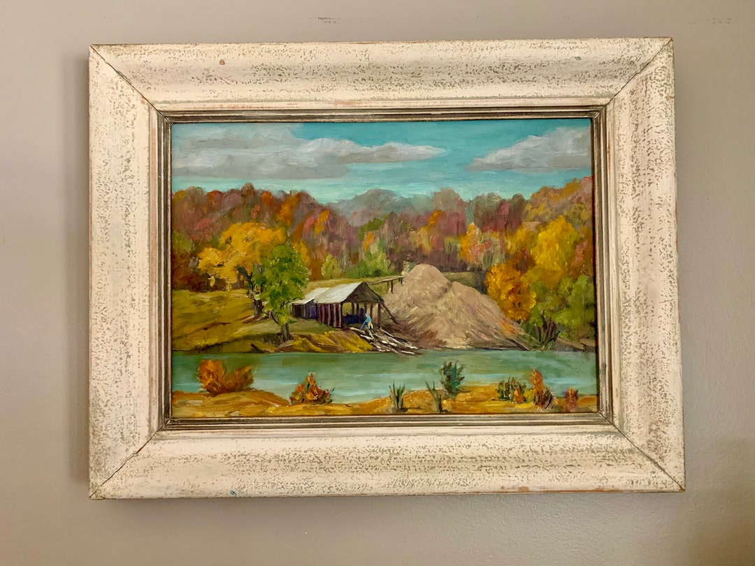 Vintage Landscape Painting, Logging Scene, Painted on Wood, Original ...