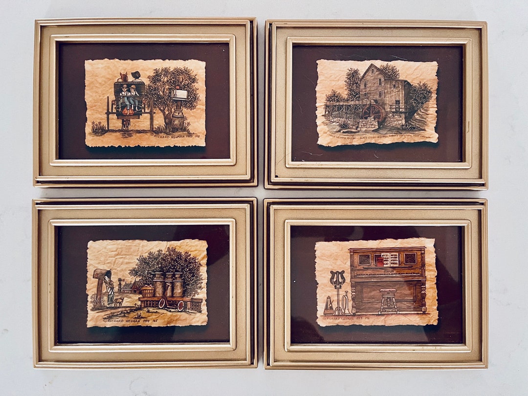 Vintage Richard Neuman Miniature Watercolor Paintings - Framed ...