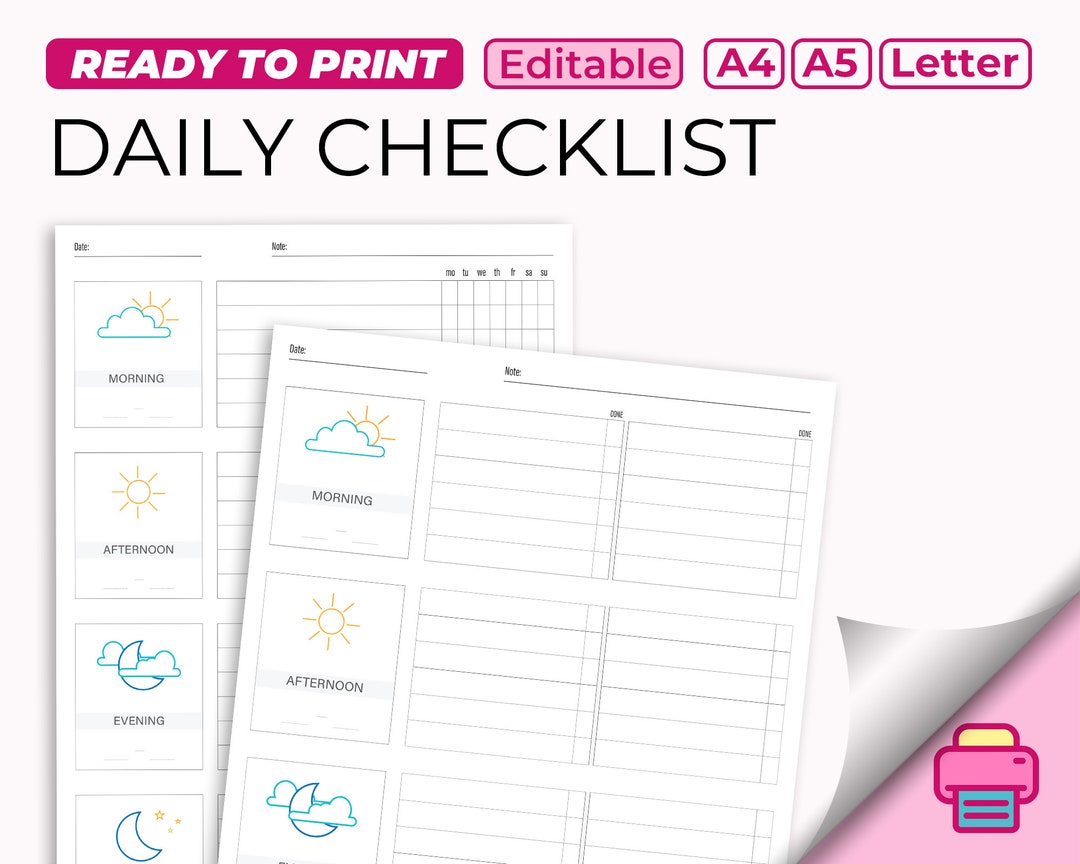 Daily Checklist Printable Simple Daily Checklist Daily Chore - Etsy