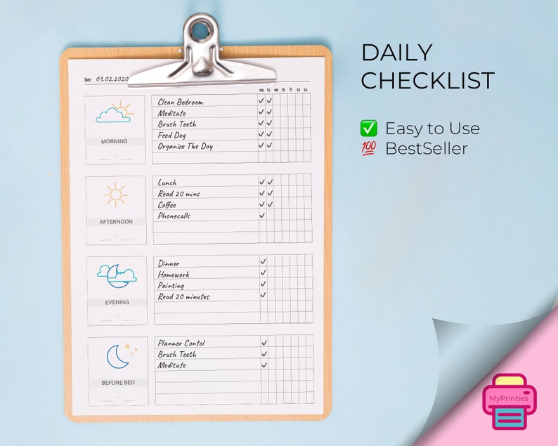 Daily Checklist Printable Simple Daily Checklist Daily Chore - Etsy