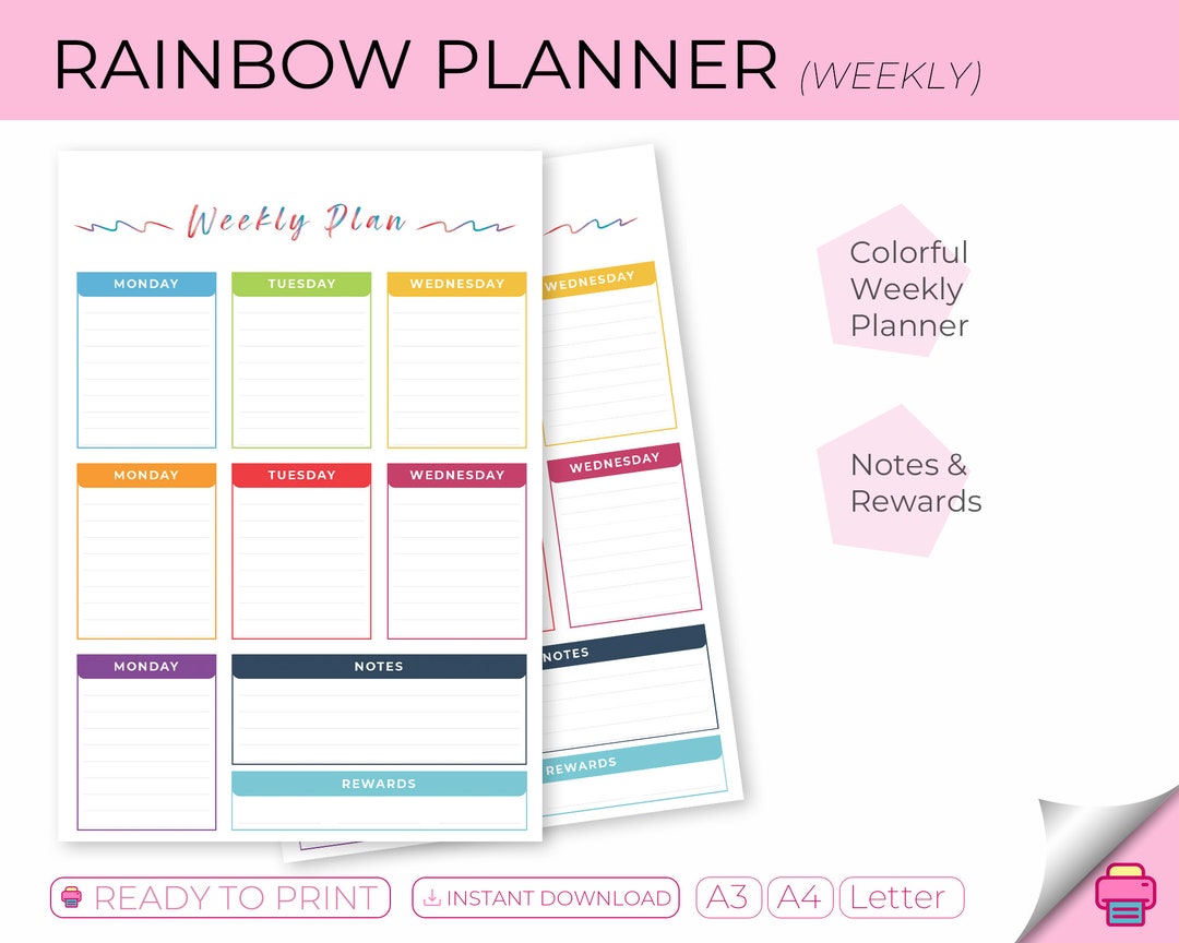 Rainbow Planner, Weekly Planner, Responsibilty Chart, Printable Planner ...