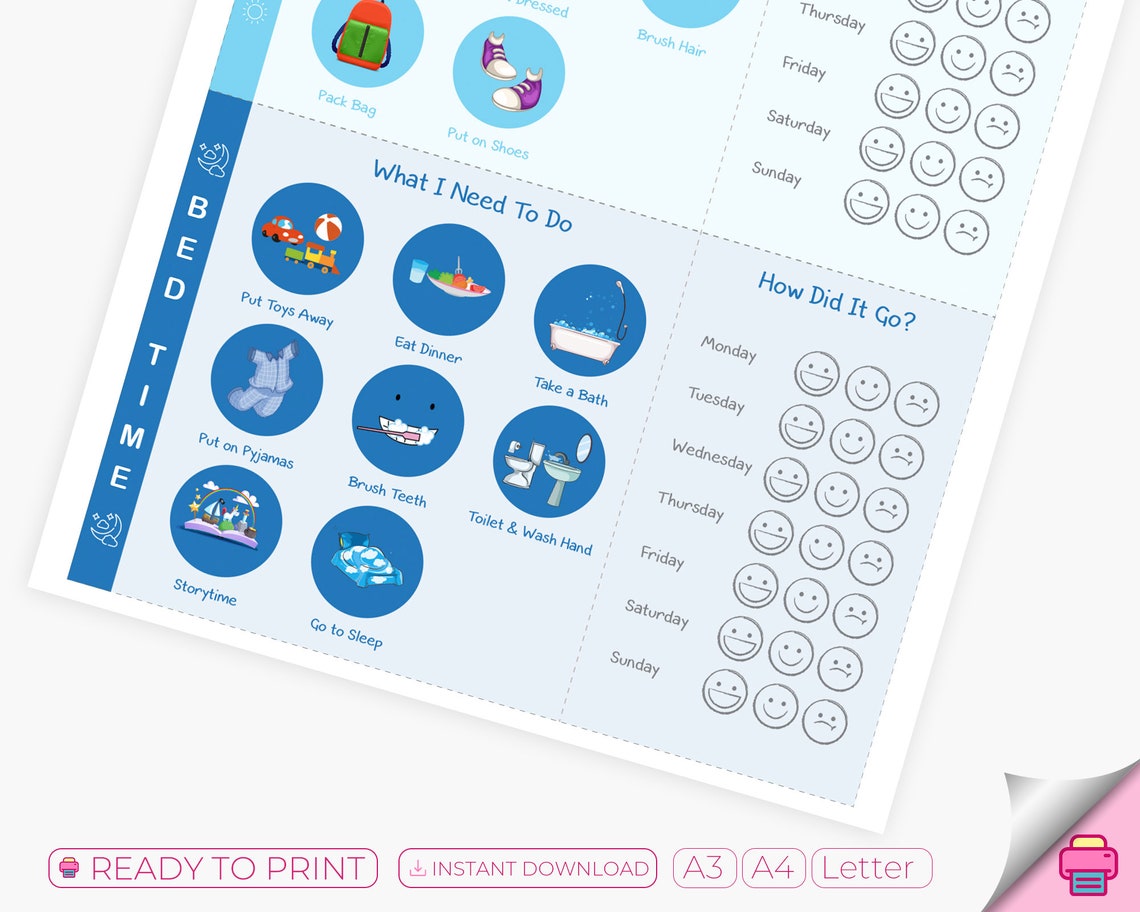 Boys Daily Routine Chart, Printable Chore Chart, Boy Responsibility, to ...