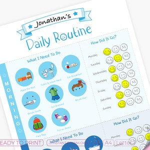 Boys Daily Routine Chart, Printable Chore Chart, Boy Responsibility, to ...