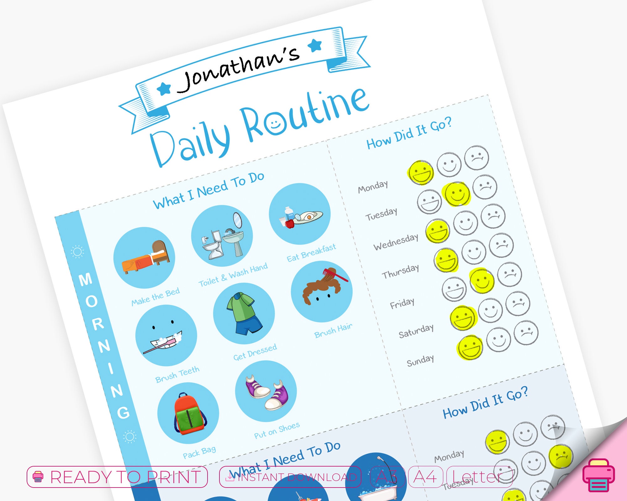 Boys Daily Routine Chart, Printable Chore Chart, Boy Responsibility, to ...