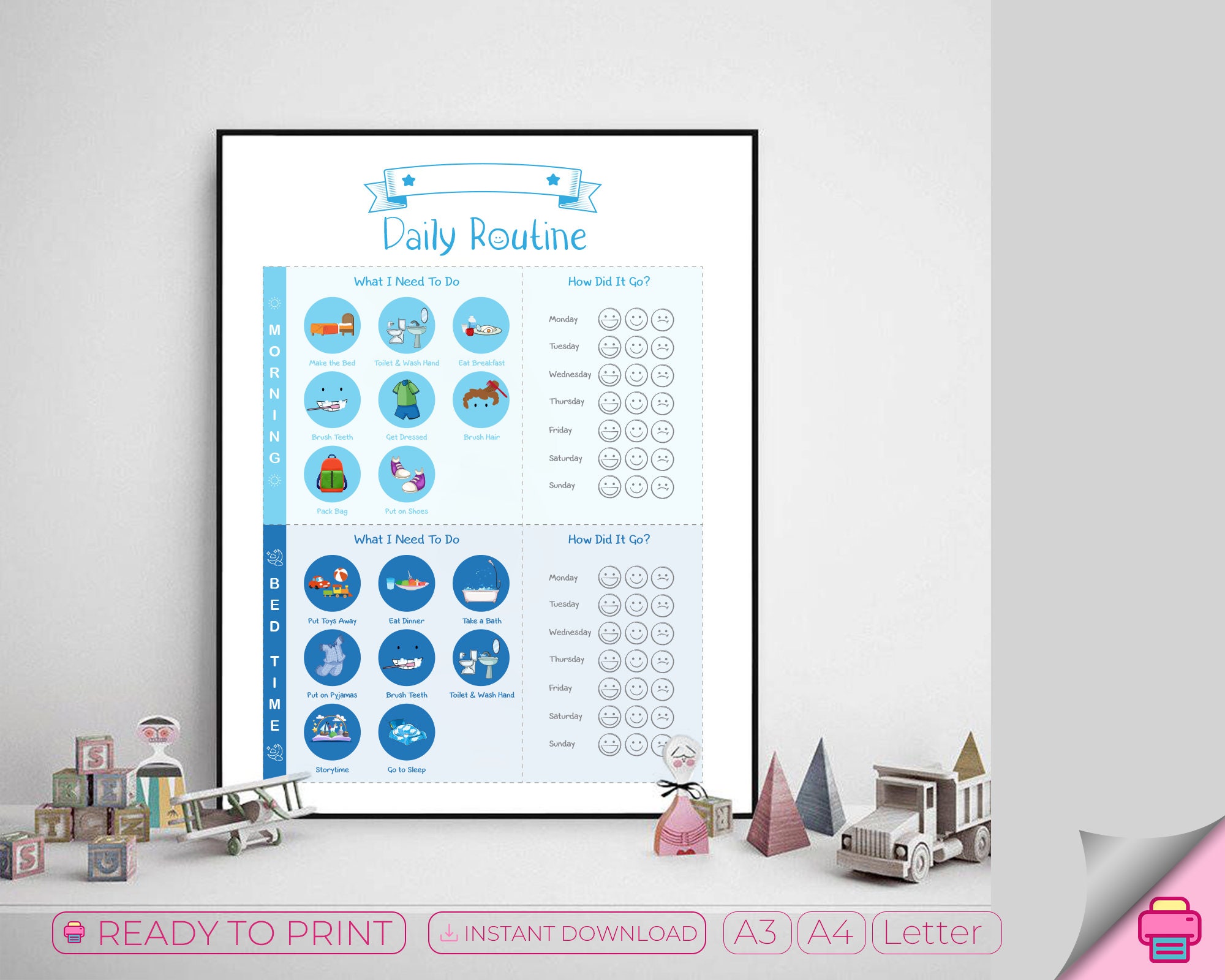 Boys Daily Routine Chart, Printable Chore Chart, Boy Responsibility, to ...