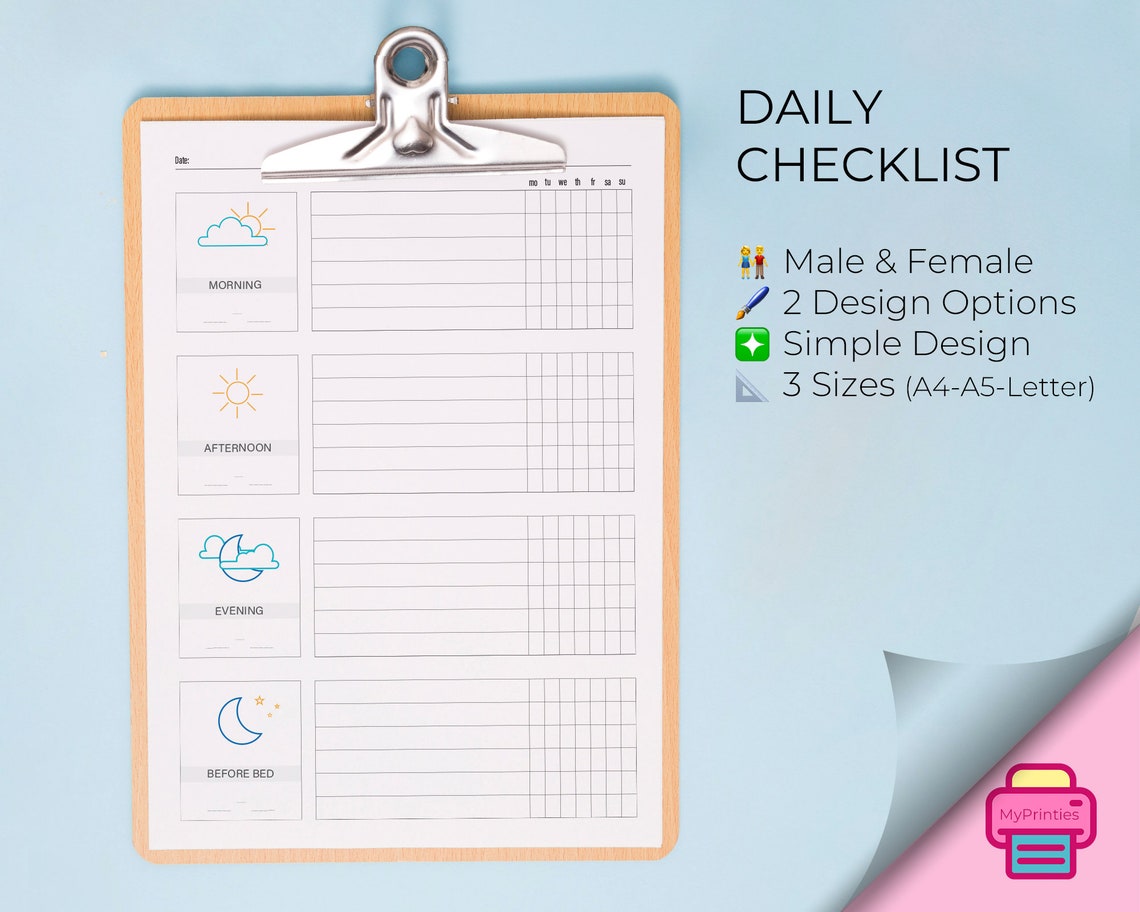 Daily Checklist Printable Simple Daily Checklist Daily Chore - Etsy