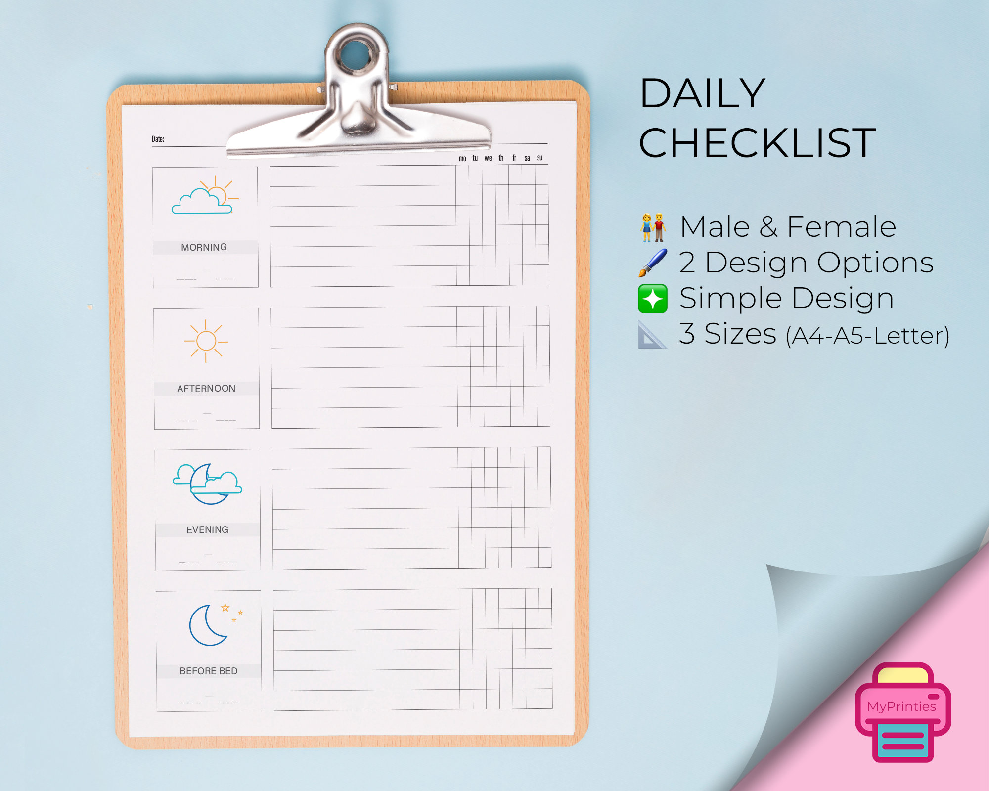 Daily Checklist Printable Simple Daily Checklist Daily Chore - Etsy