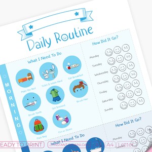 Boys Daily Routine Chart, Printable Chore Chart, Boy Responsibility, to ...