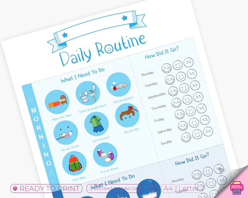 Boys Daily Routine Chart, Printable Chore Chart, Boy Responsibility, to ...