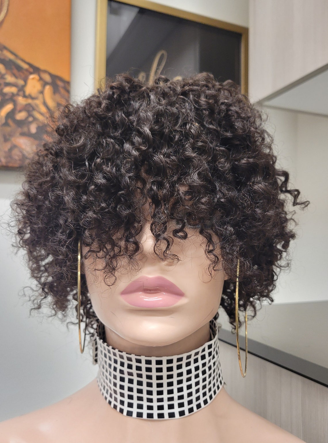 8 Inch 100% Human Hair Natural Curly Hair Topper off Black Alopecia ...