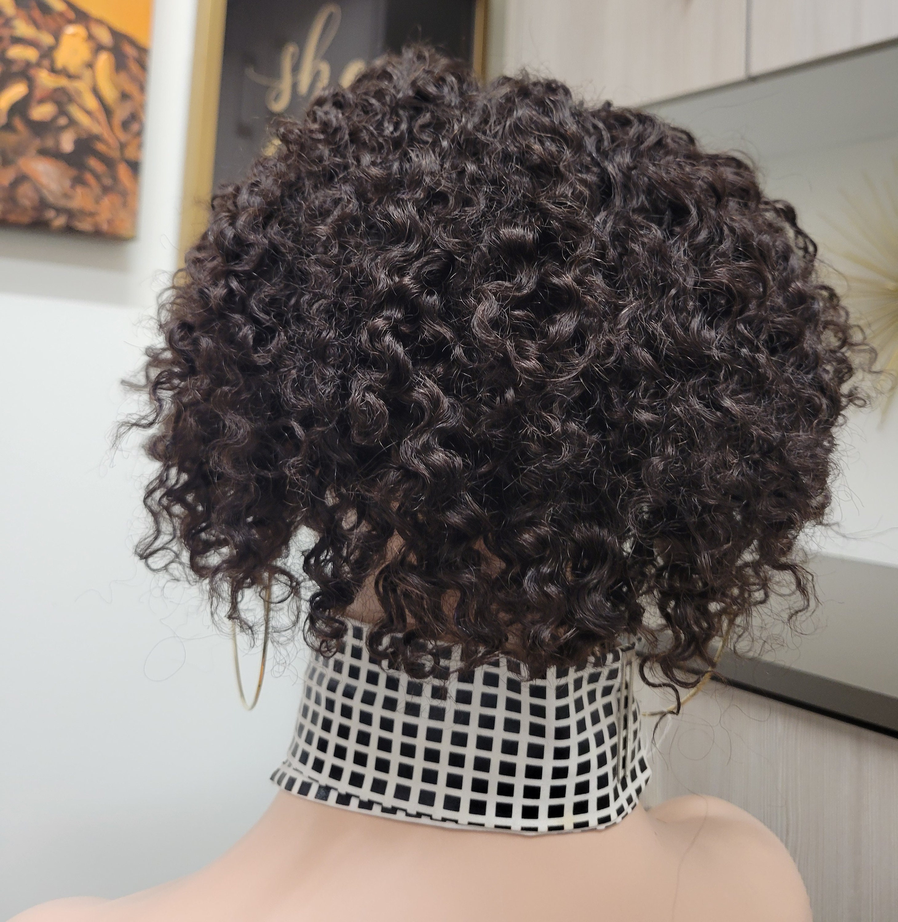 8 Inch 100% Human Hair Natural Curly Hair Topper off Black Alopecia ...