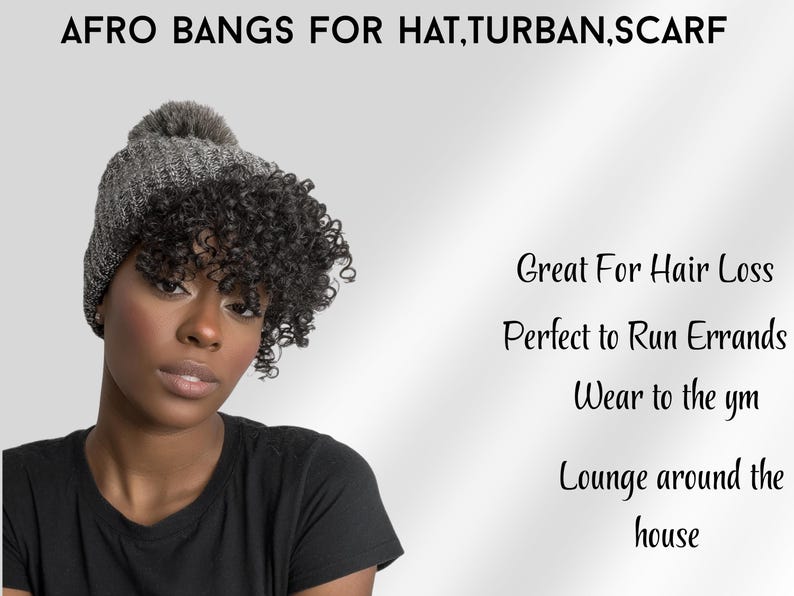 Afro Curly Clip-on Bangs Synthetic Hair Piece With Headband for Black ...