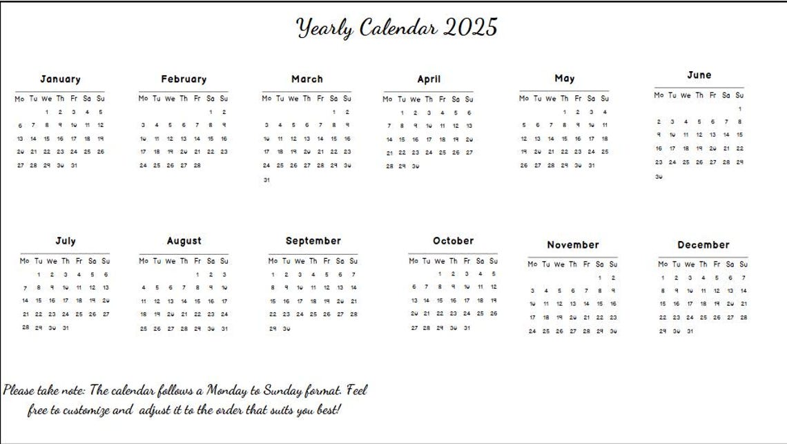 2025 Customizable Desktop Wallpaper Digital Printable Calendar Yearly ...