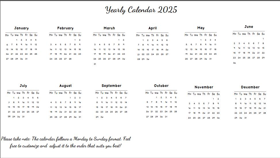 2025 Customizable Desktop Wallpaper Digital Printable Calendar | Yearly ...