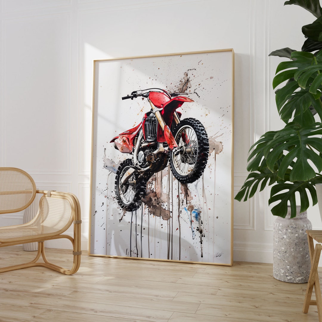 Watercolour Paint Splash Dirt Bike Print Poster Wall Art A1 A2 A3 A4 A5 ...