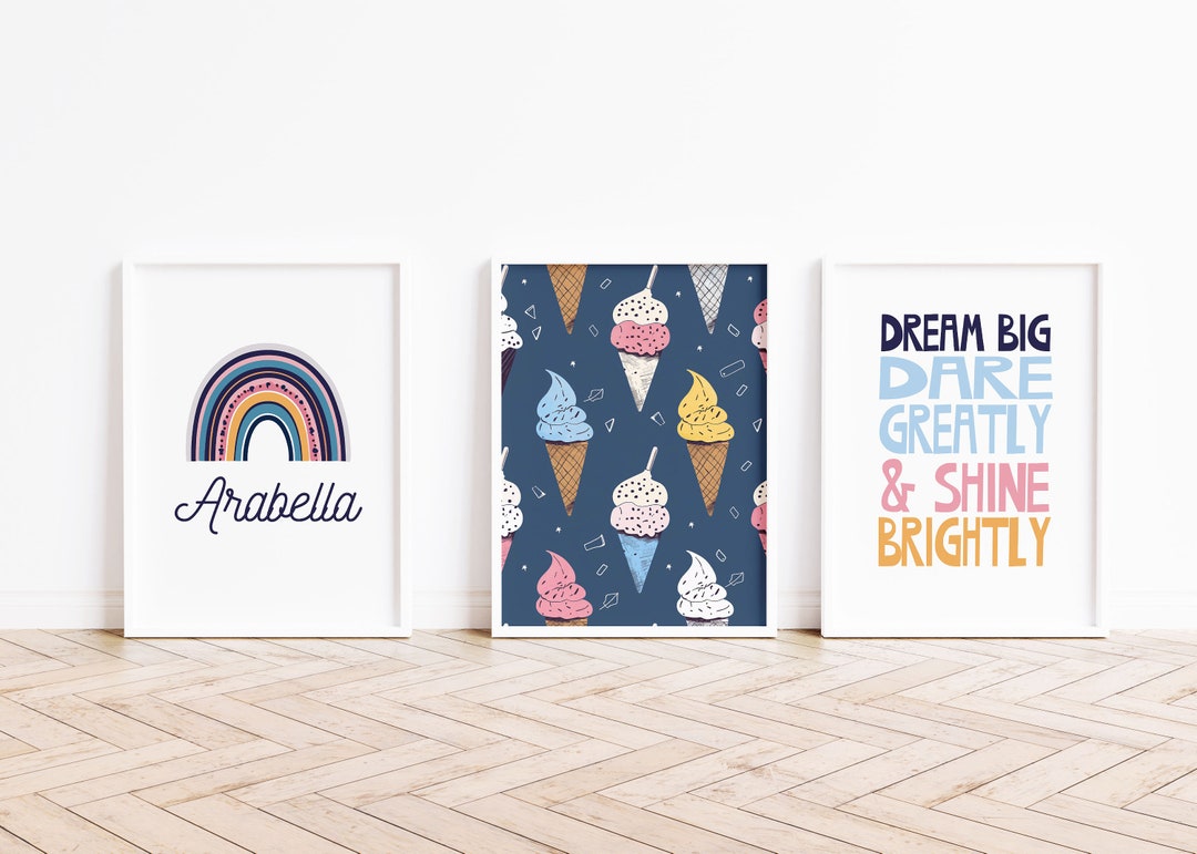 Personalised Name Boho Rainbow Ice Cream Print Set Poster Wall Art Maxi ...