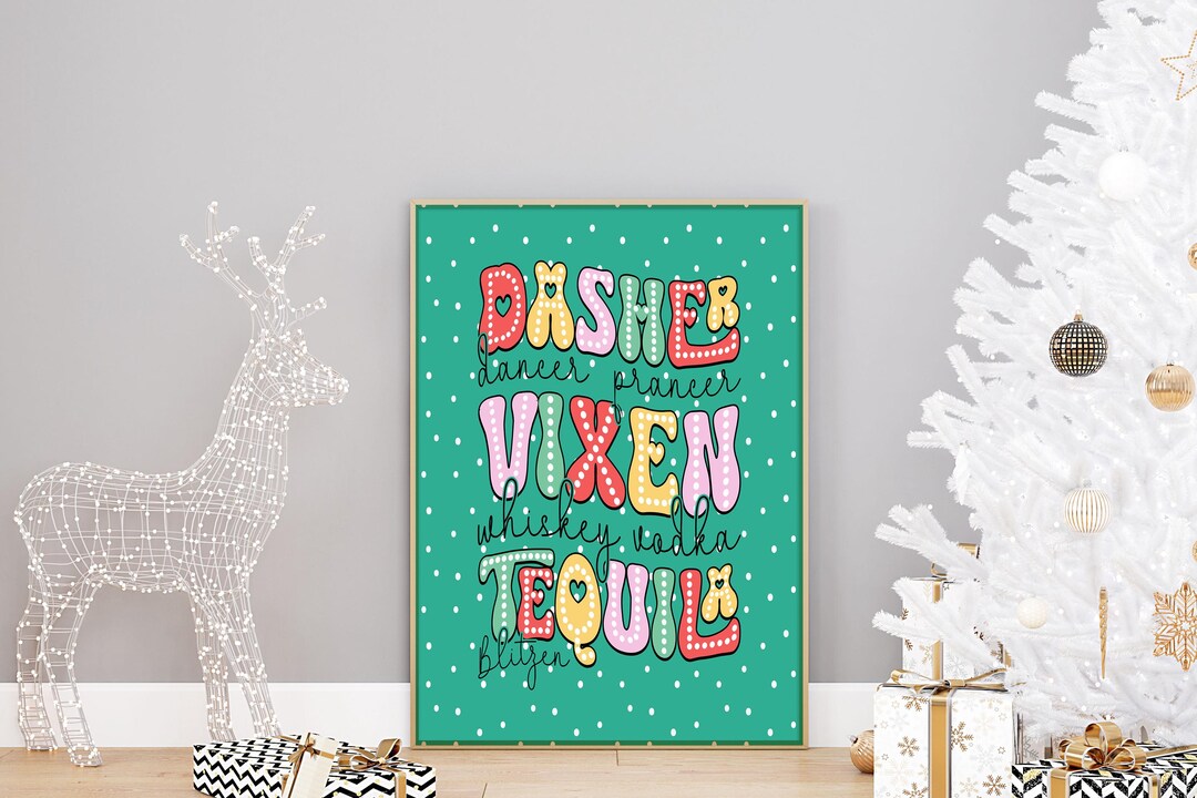 Dasher Vixen Tequila Xmas Print, Christmas Poster, A1 A2 A3 A4 Maxi ...