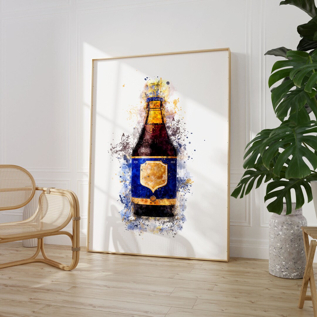 Watercolour Paint Splash Blue Beer Bottle Print Poster Wall Art A1 A2 ...