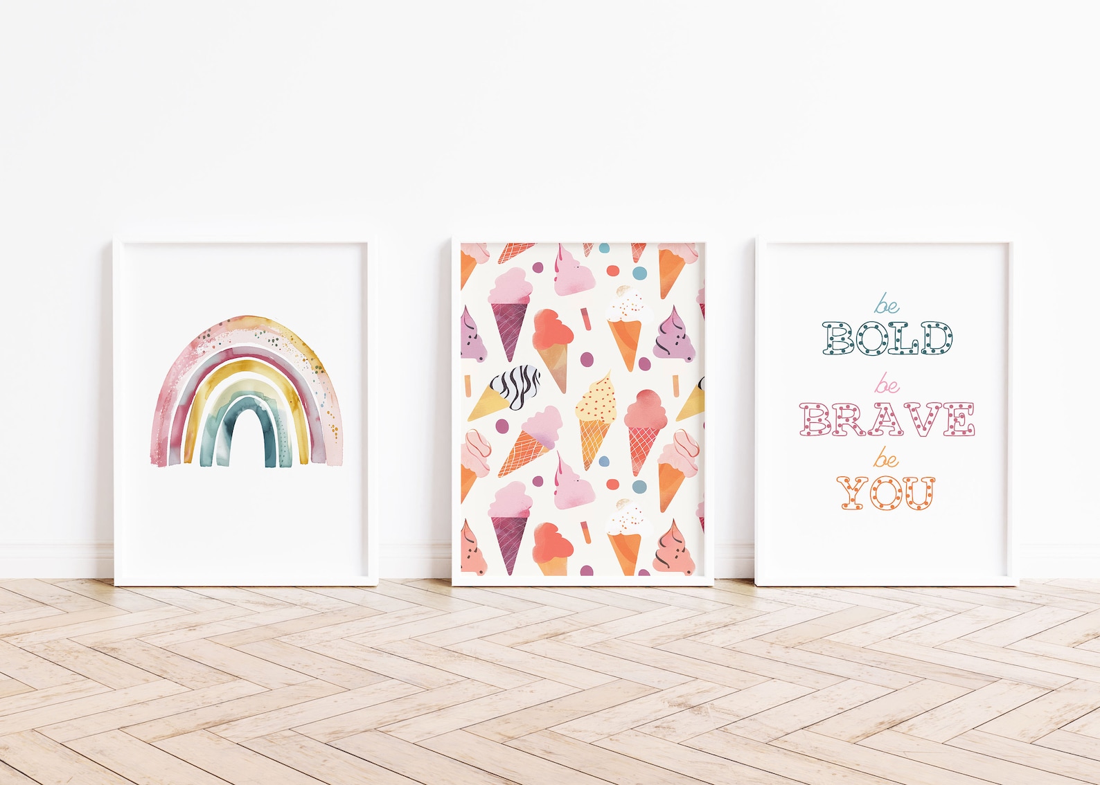 Boho Rainbow Ice Cream Print Set Poster Wall Art Maxi Home Decor ...