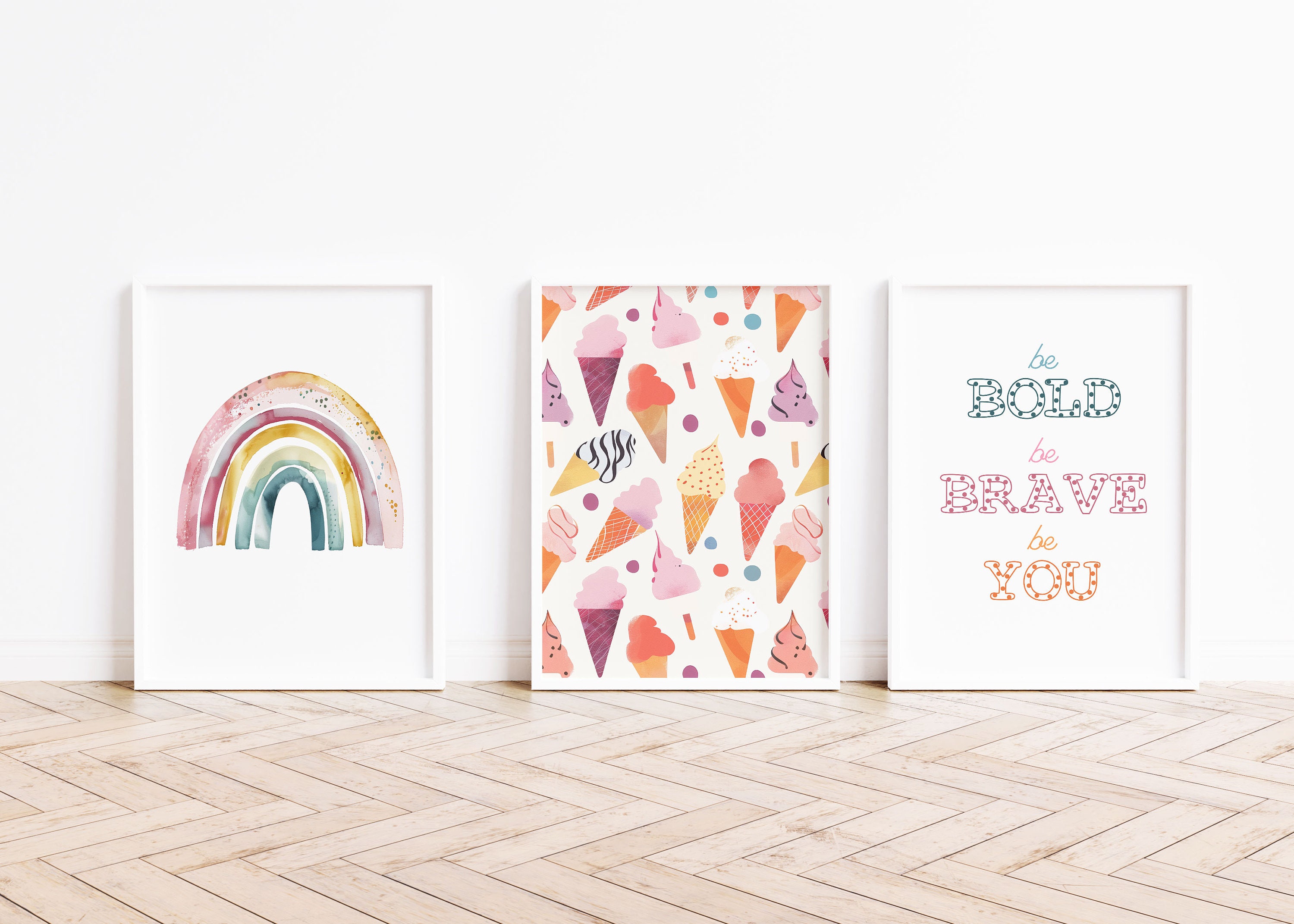 Boho Rainbow Ice Cream Print Set Poster Wall Art Maxi Home Decor ...