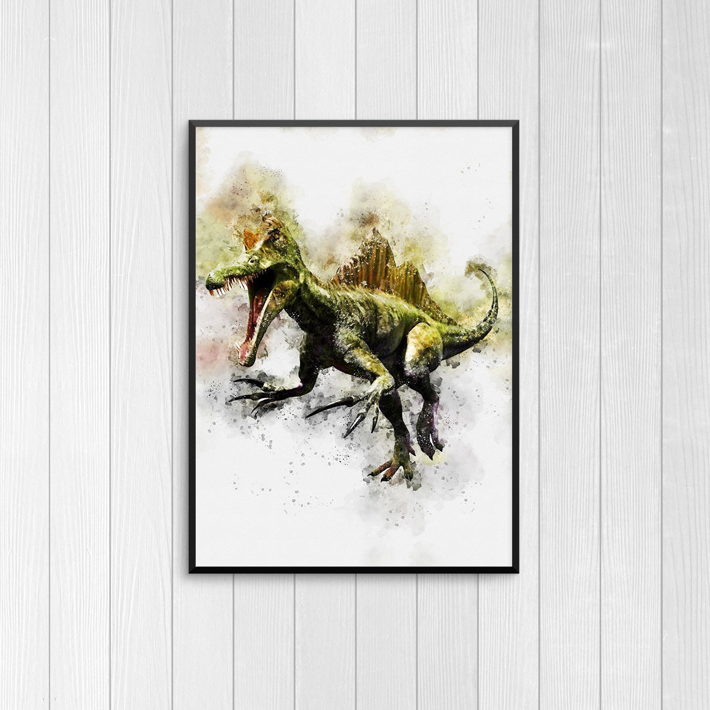 Watercolour Paint Splatter Spinosaurus Print Poster Wall Art A1 A2 A3 ...