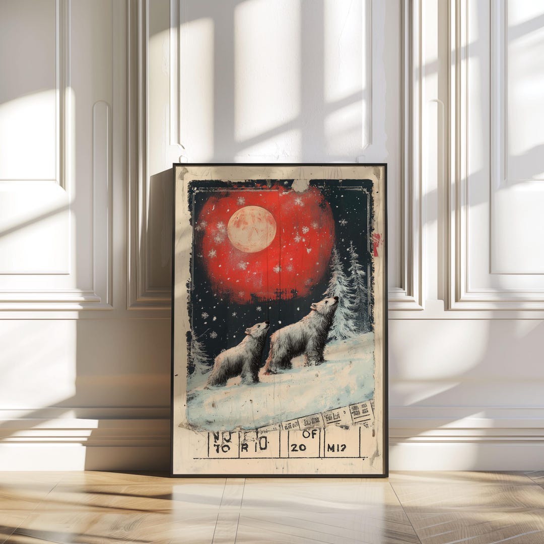 Vintage Polar Bears Xmas Print, Retro Christmas Poster, A1 A2 A3 A4 ...