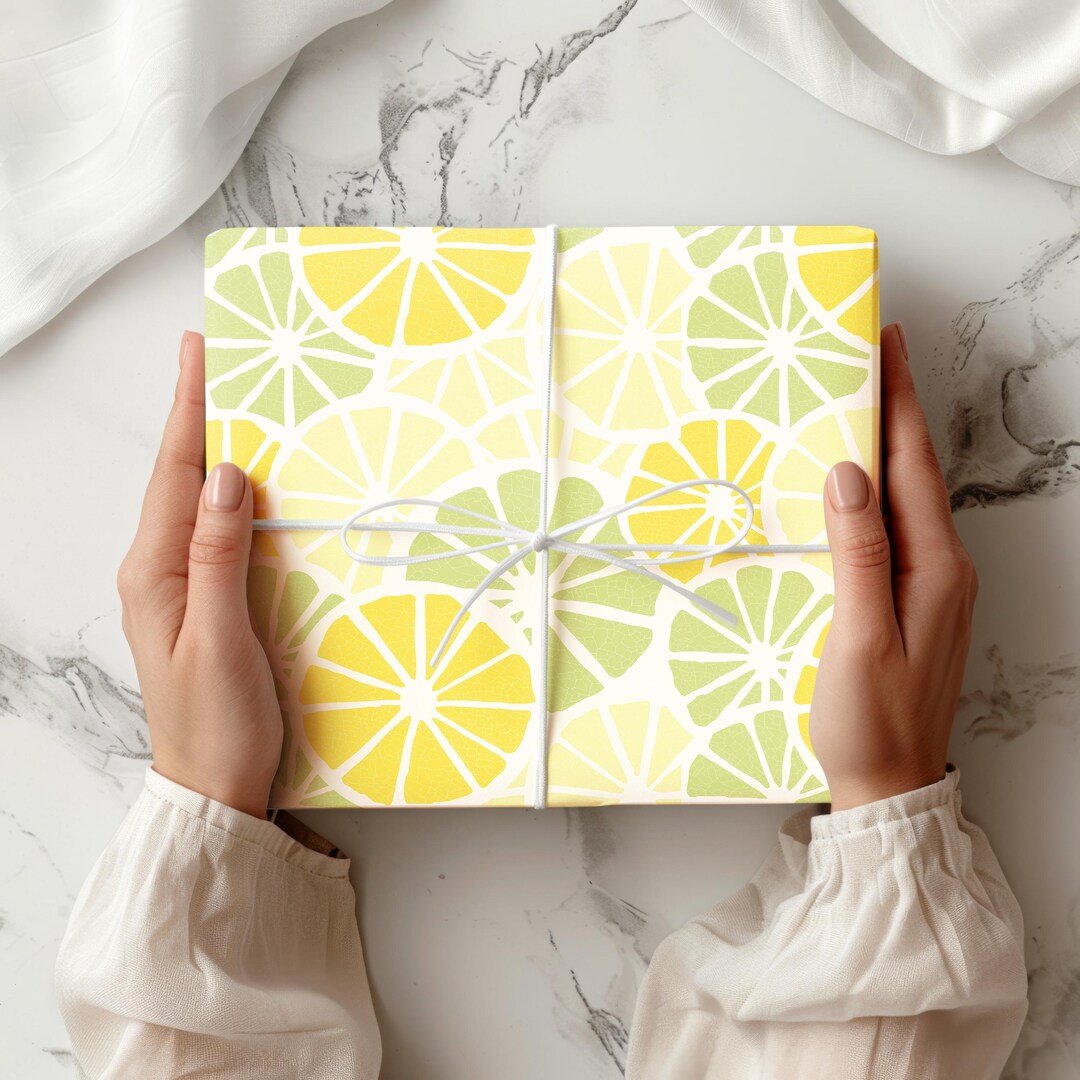 Citrus Fruit Wrapping Paper With Lemon and Lime Slice Design, Fresh ...