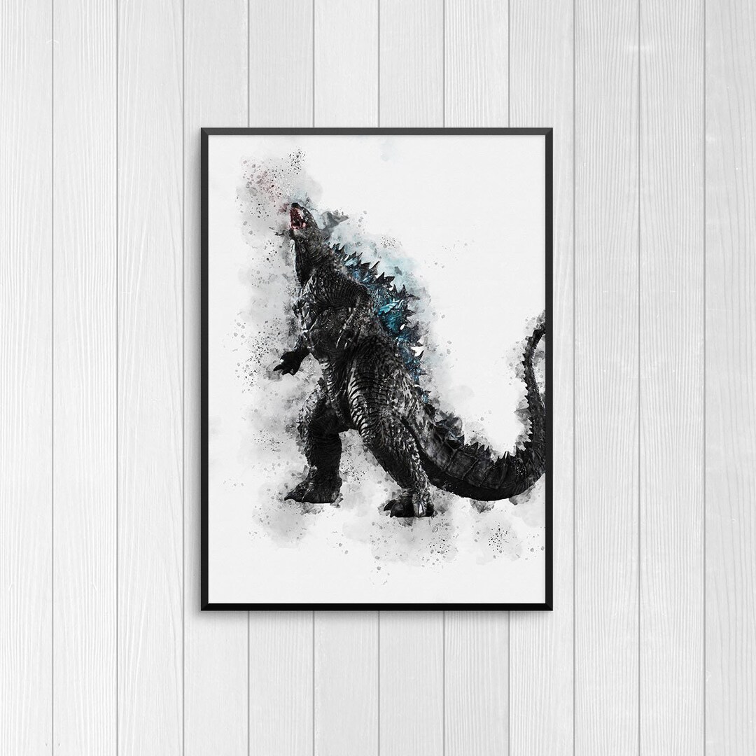 Watercolour Paint Splatter Godzilla Print Poster Wall Art A1 A2 A3 A4 ...