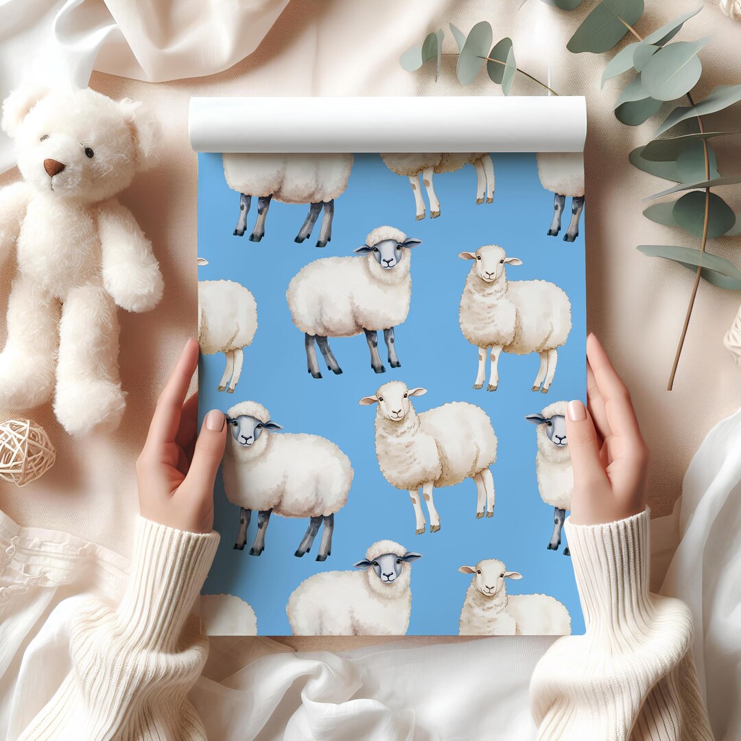 Sheep Wrapping Paper Sheet – Cute Farm Animal Gift Wrap for Baby Shower ...