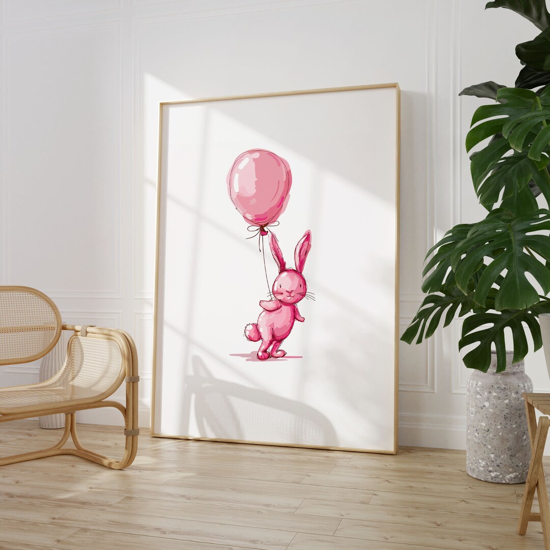 Pink Bunny Balloon Print -poster Wall Art - A1 A2 A3 A4 A5 A6 Maxi ...