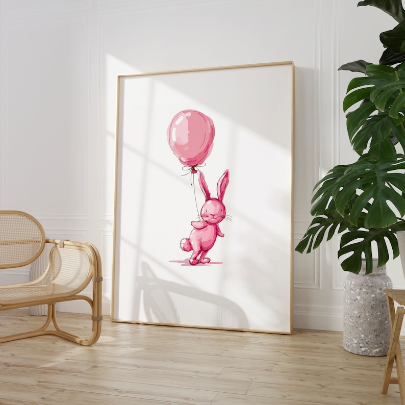 Pink Bunny Balloon Print -poster Wall Art - A1 A2 A3 A4 A5 A6 Maxi ...