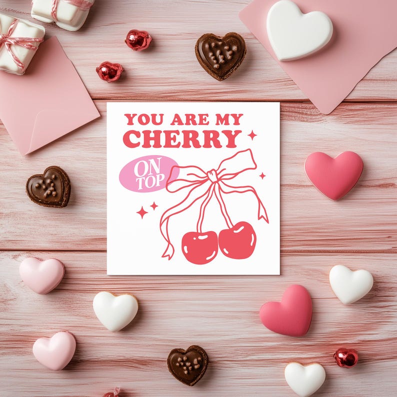 You Are My Cherry on Top Card | Cute Fruit Pun Valentine Love Greeting ...