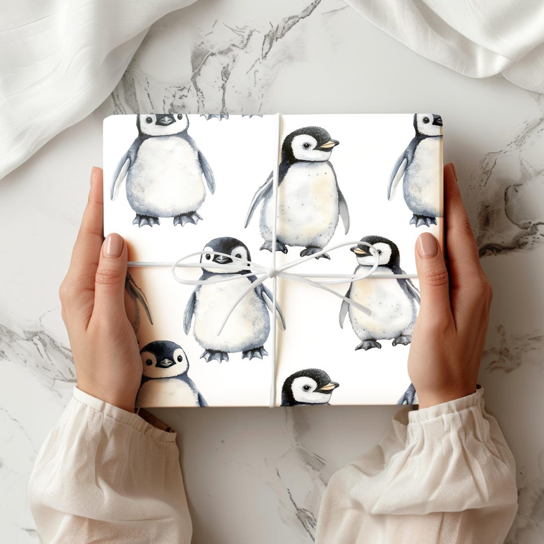 Baby Penguin Wrapping Paper Sheet – Cute Arctic Animal Gift Wrap for ...