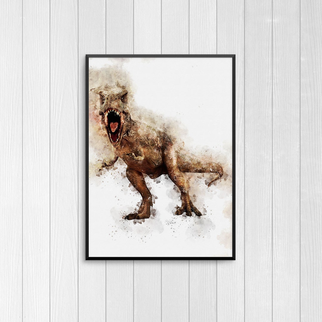 Watercolour Paint Splatter T Rex Print Poster Wall Art A1 A2 A3 A4 A5 ...
