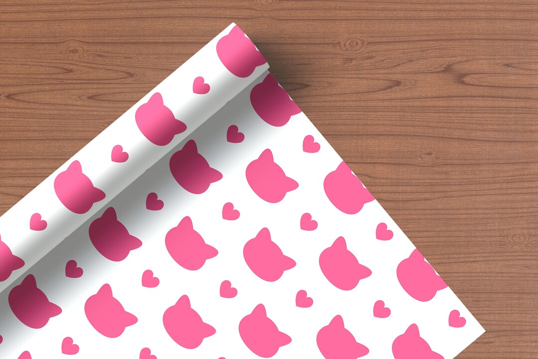 Cat Head Heart Print Pattern Wrapping Paper - Stationery - Cute Gift ...