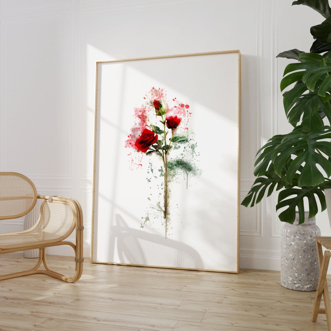 Watercolour Paint Splash Red Roses Print Poster Wall Art A1 A2 A3 A4 A5 ...