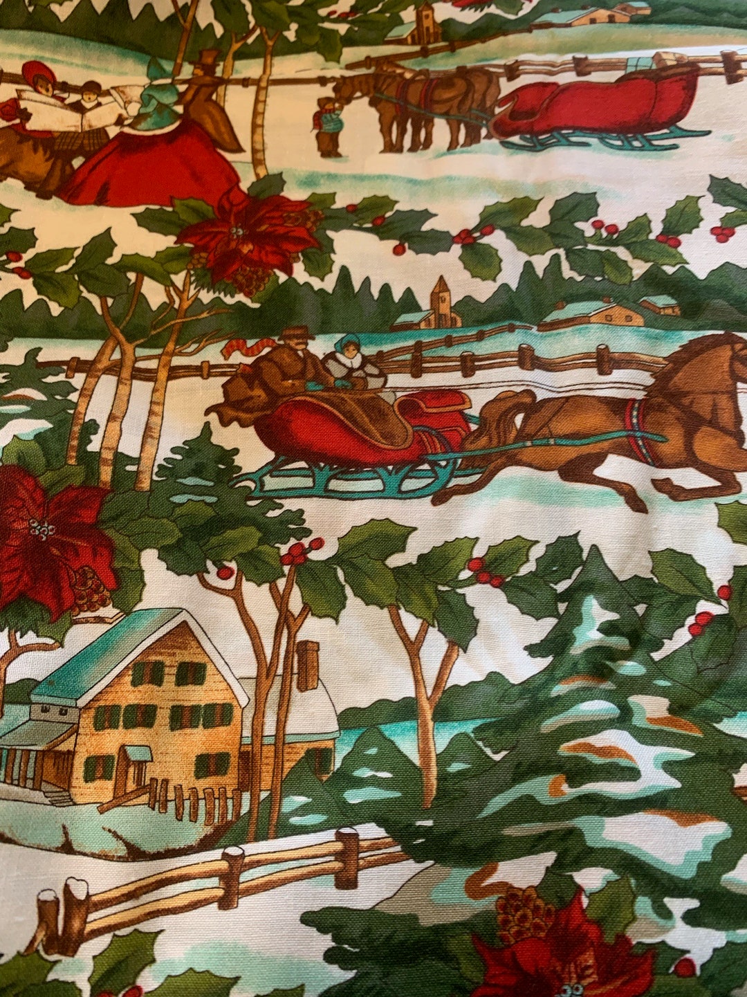 1/2 Yd Vintage 1994 Alexander Henry Sleigh Ride Print Cotton Fabric 583 ...
