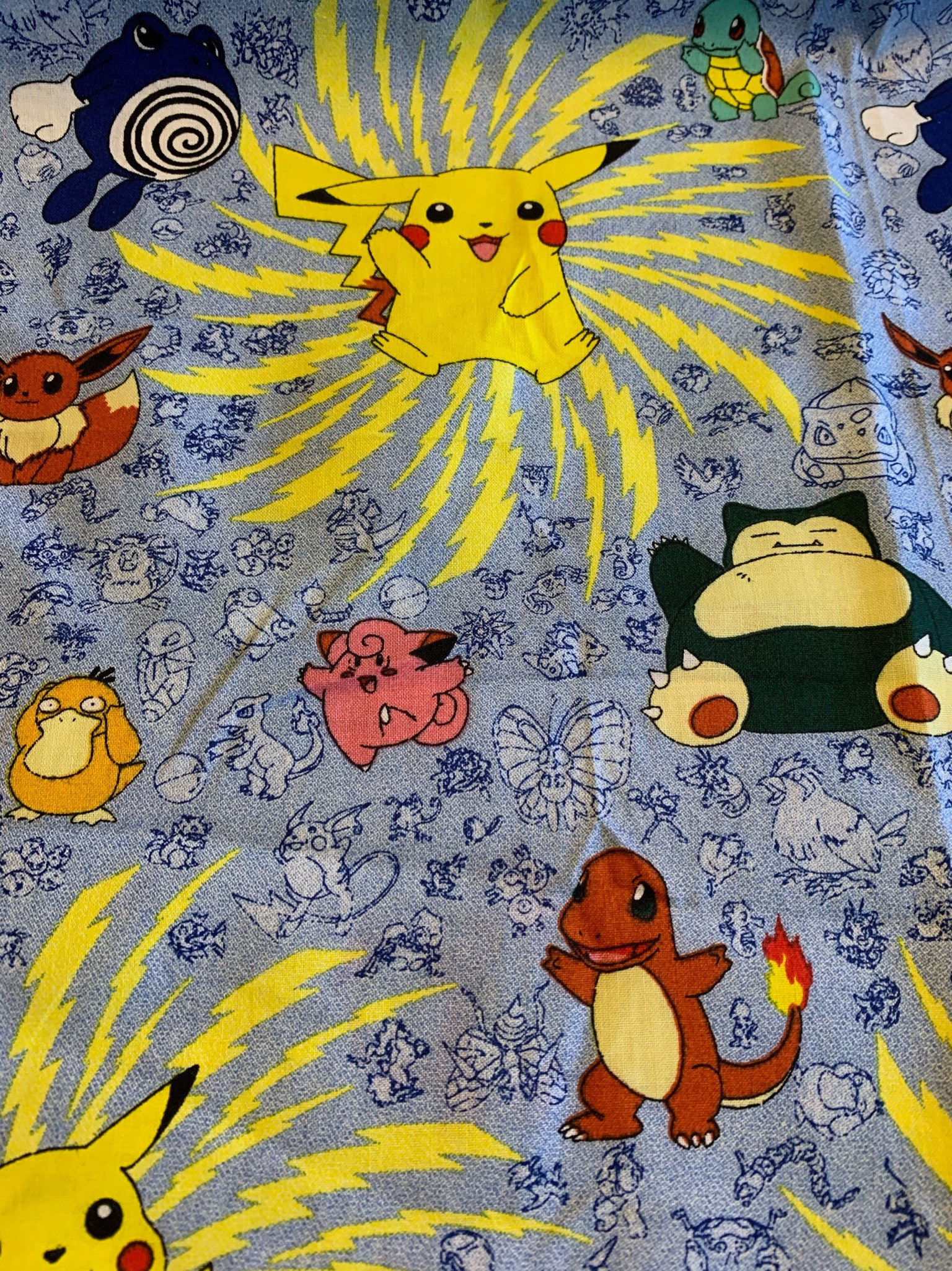 1998 Vintage Blue Pokemon Pikachu Nintendo Cotton Fabric 667 | Etsy