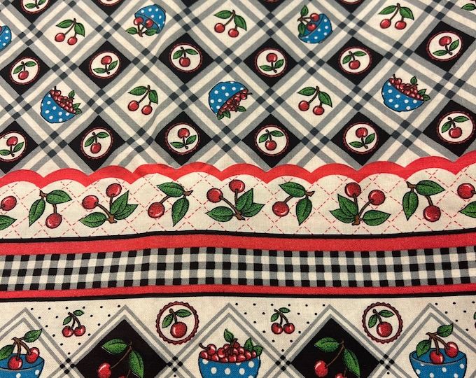 1/2 Yd Mary Engelbreit Checkered Cherry Border Print Cotton Fabric - Etsy