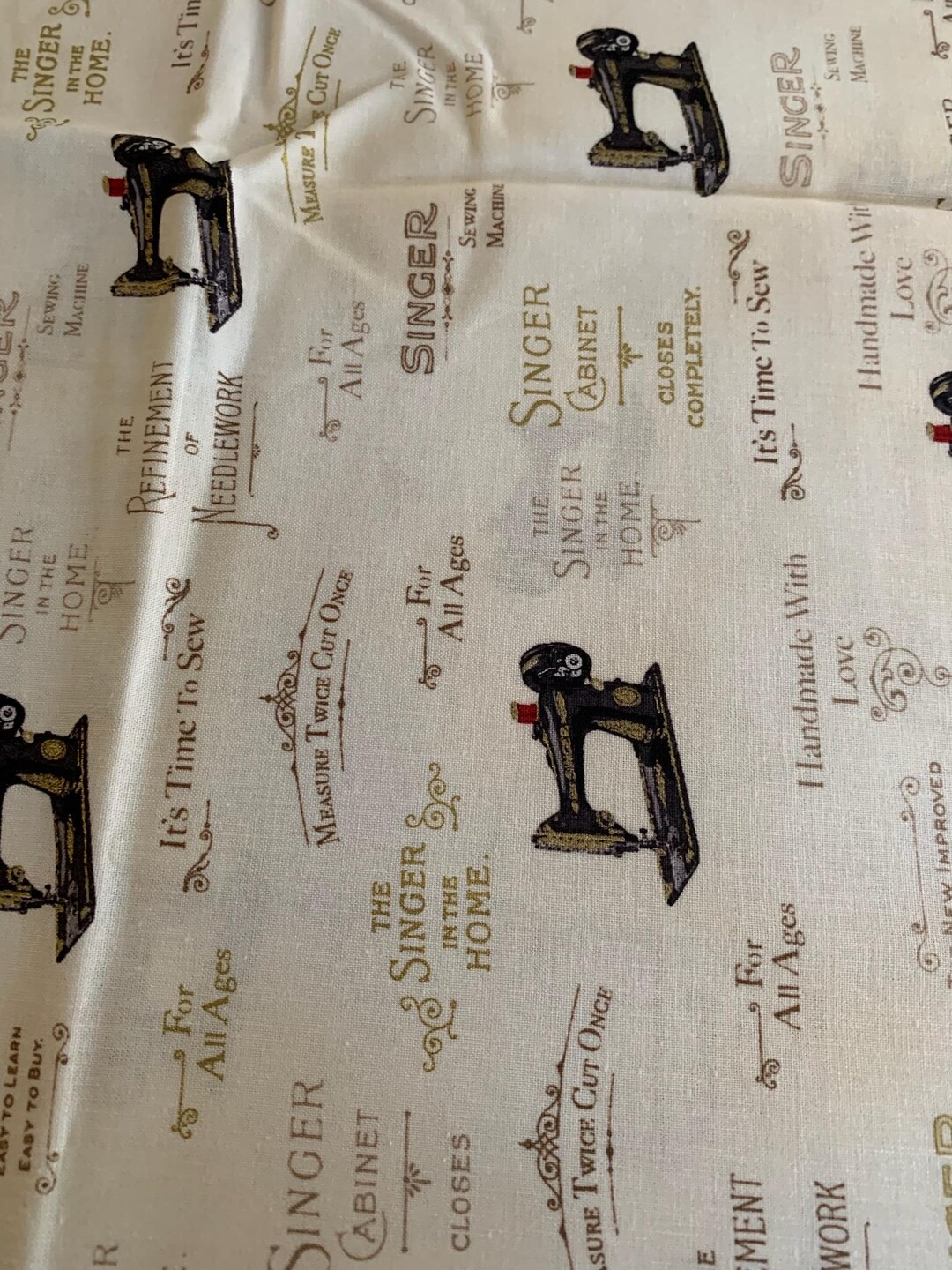 1/2 Yd Vintage Singer Sewing Machine Print Cotton Fabric by Robert ...