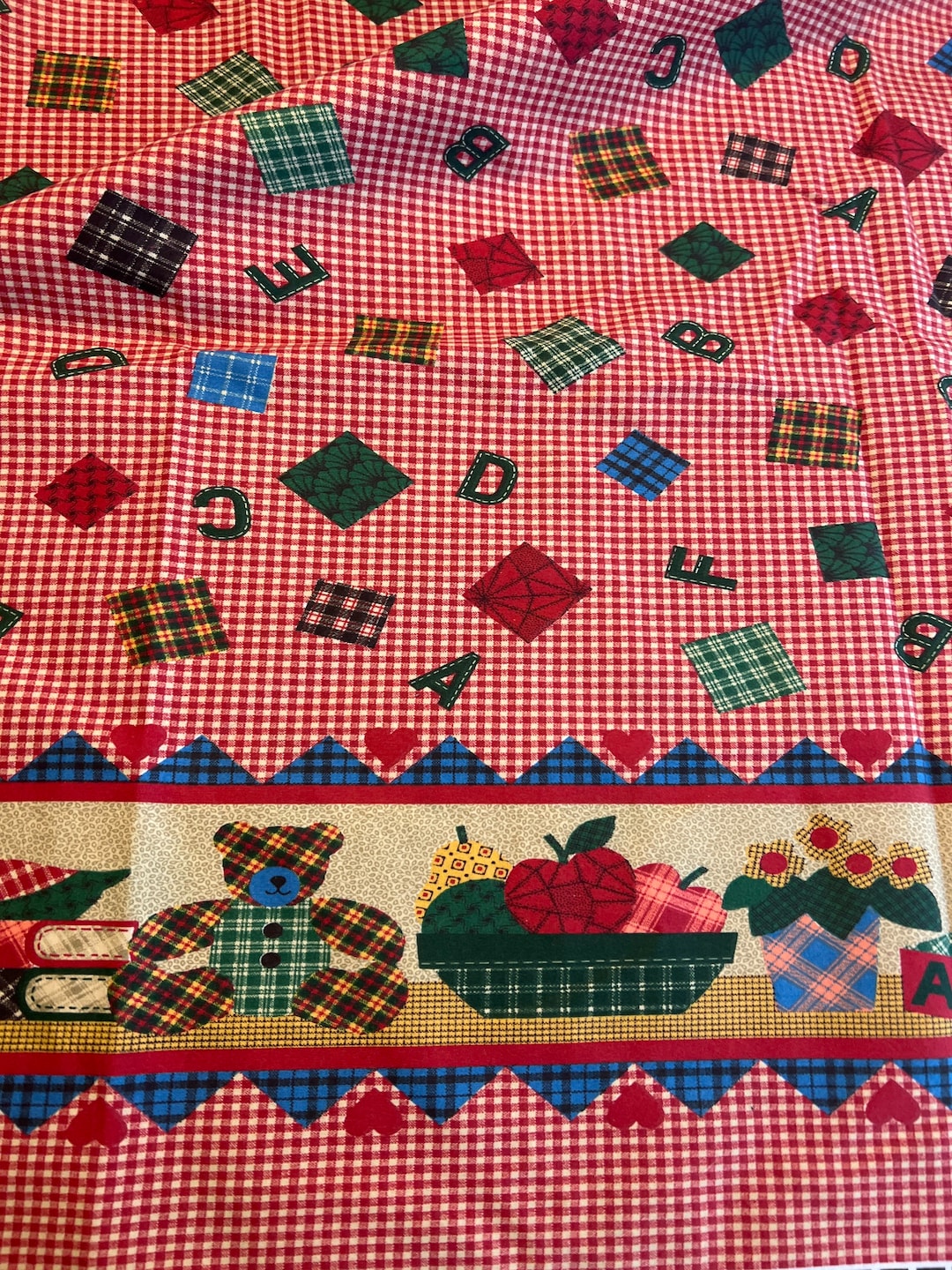 1/2 Yd Vintage School Apple Theme Border Print Cotton Fabric by VIP ...