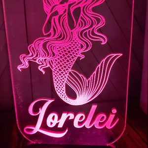 Mermaid Acrylic Light up Personalized With Name Color Changing Comes ...