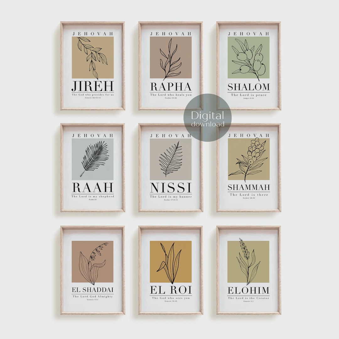 Set of 9 Hebrew Names of God | Jehovah Jireh | Rapha | Shalom | Raah ...