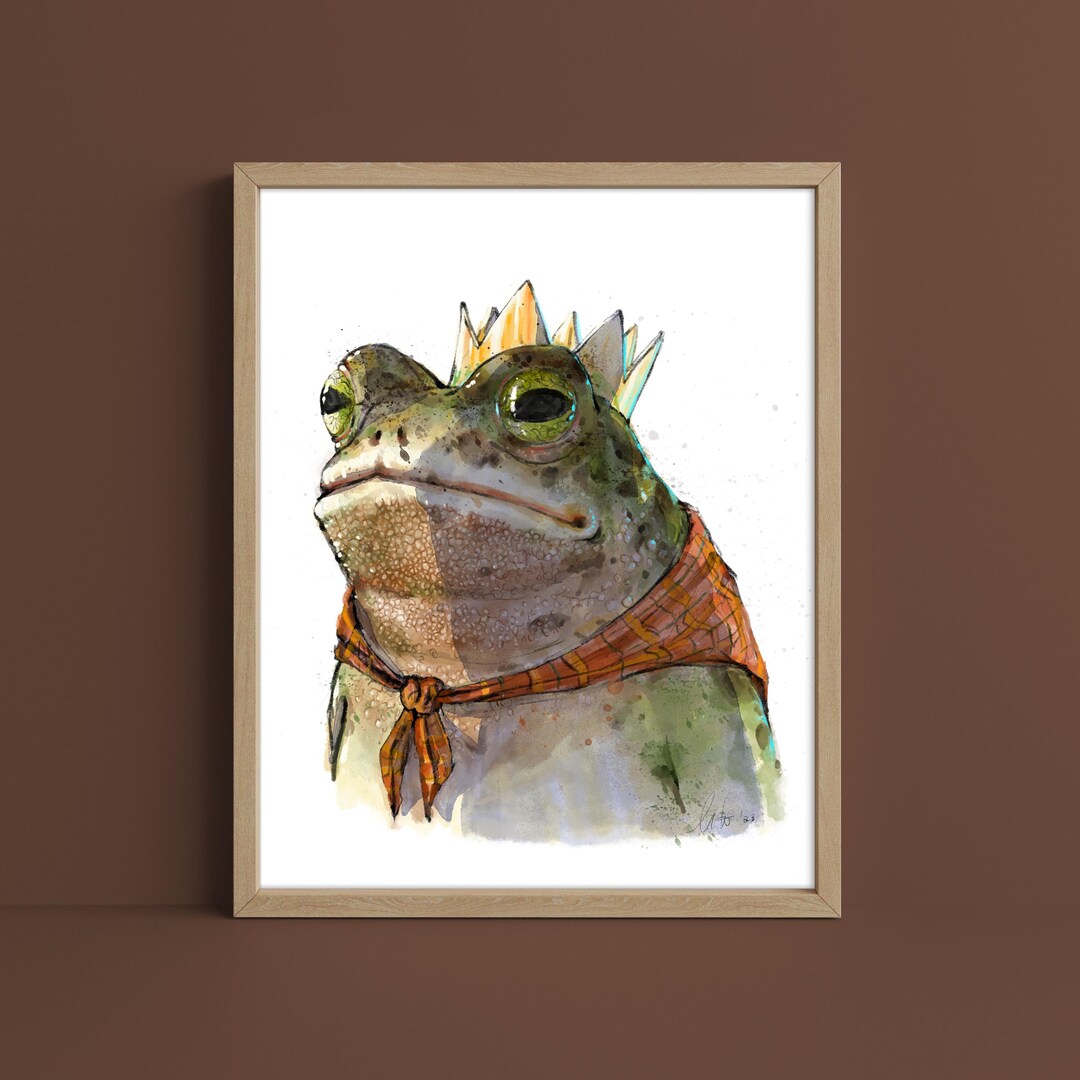 Toad King Watercolour Art Print, Crowned Toad Painting, Storybook ...