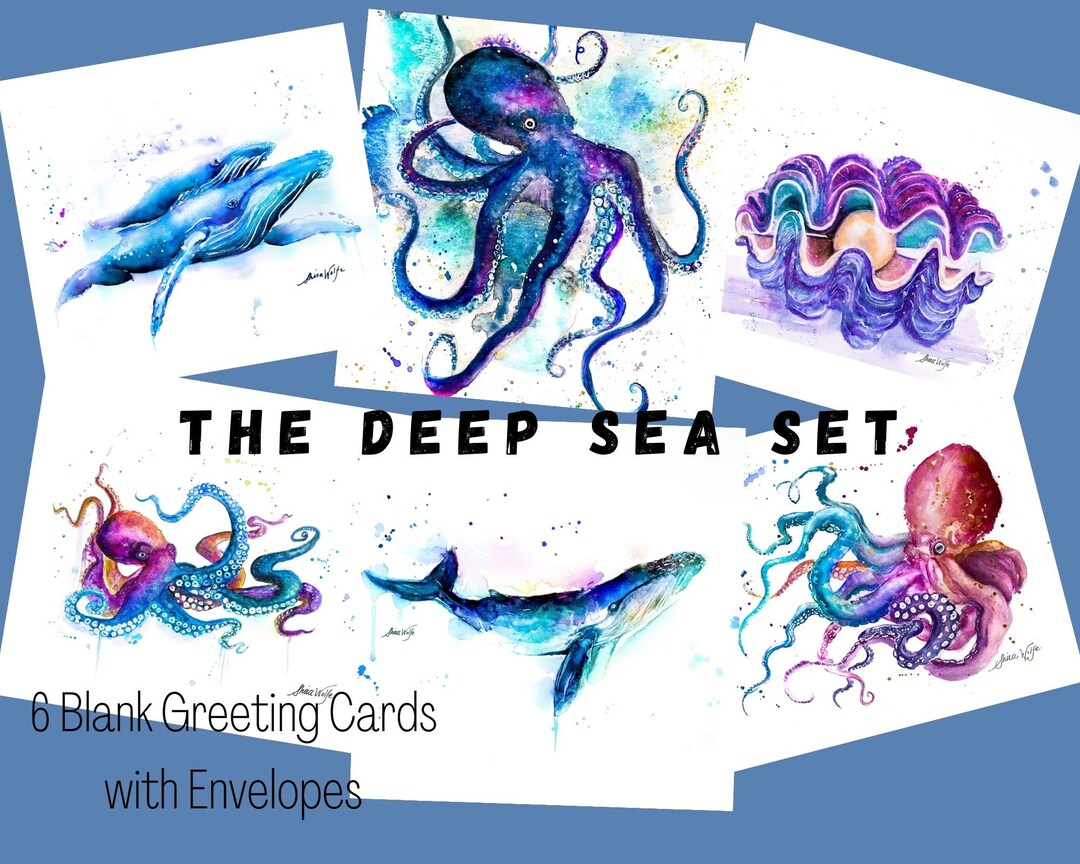 Sea Creature Stationary Gift Set, 6 All-occasion Notecard Sets ...