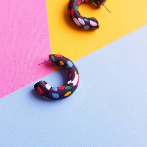 Black With Rainbow Splatter Pattern Polymer Clay Chunky Hoop Earrings ...