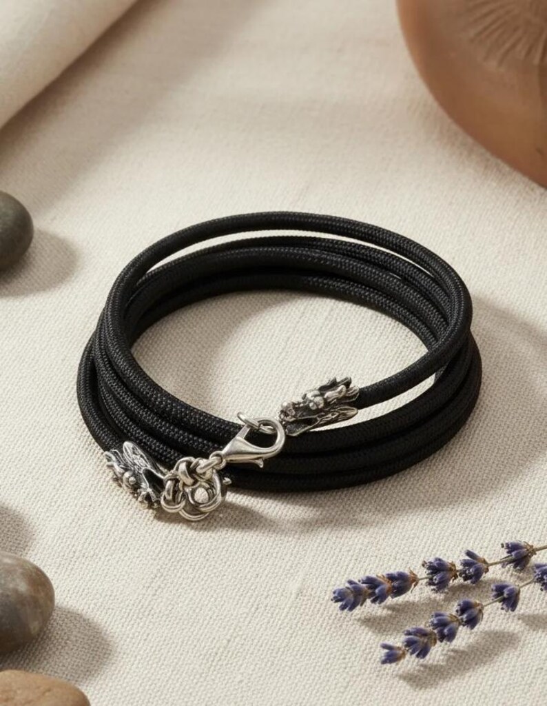 925 Sterling Silver & Black Elastic Cord Crossbody/necklace/choker ...